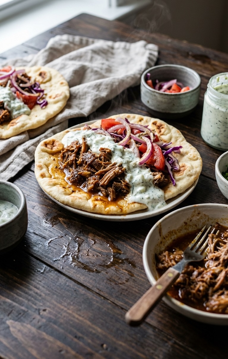 Pulled Pork Gyros with Tzatziki - Honest Cooking Magazine