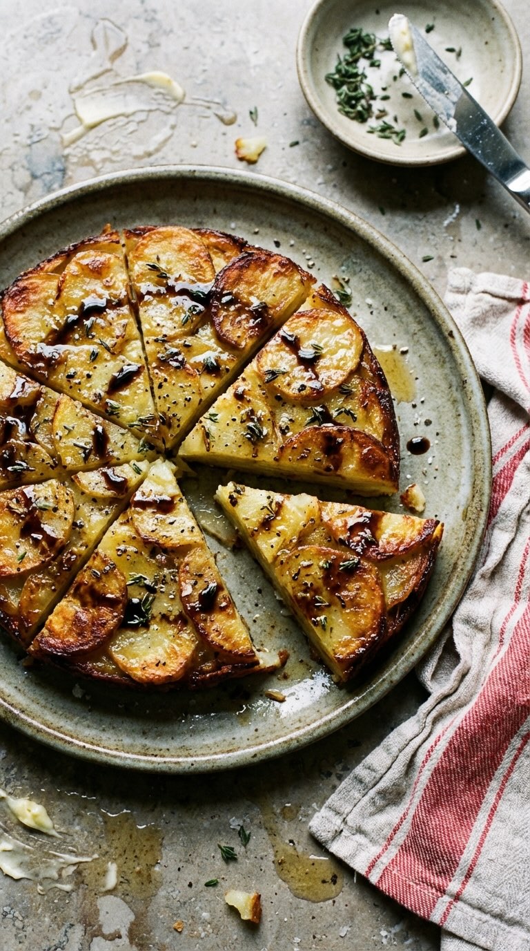 Brown Butter and Thyme Potato Cake with Balsamic Glaze