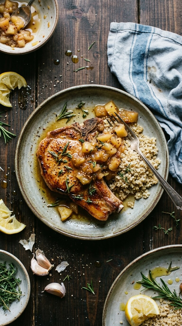 Herb Pork Chops with Apple Chutney - Honest Cooking Magazine