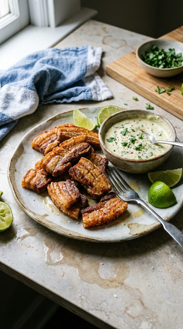 Chicharrones Recipe: Crispy Pork Belly, Cilantro-Lime Aioli
