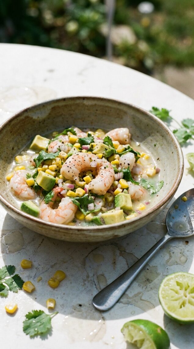 Red Prawn Ceviche Recipe: Avocado, Corn Water, Lime