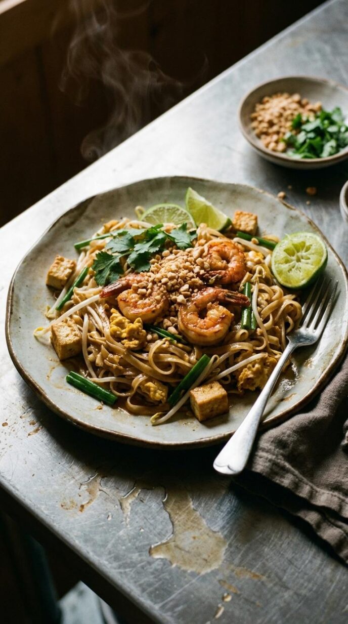 Shrimp and Tofu Pad Thai - Honest Cooking Magazine